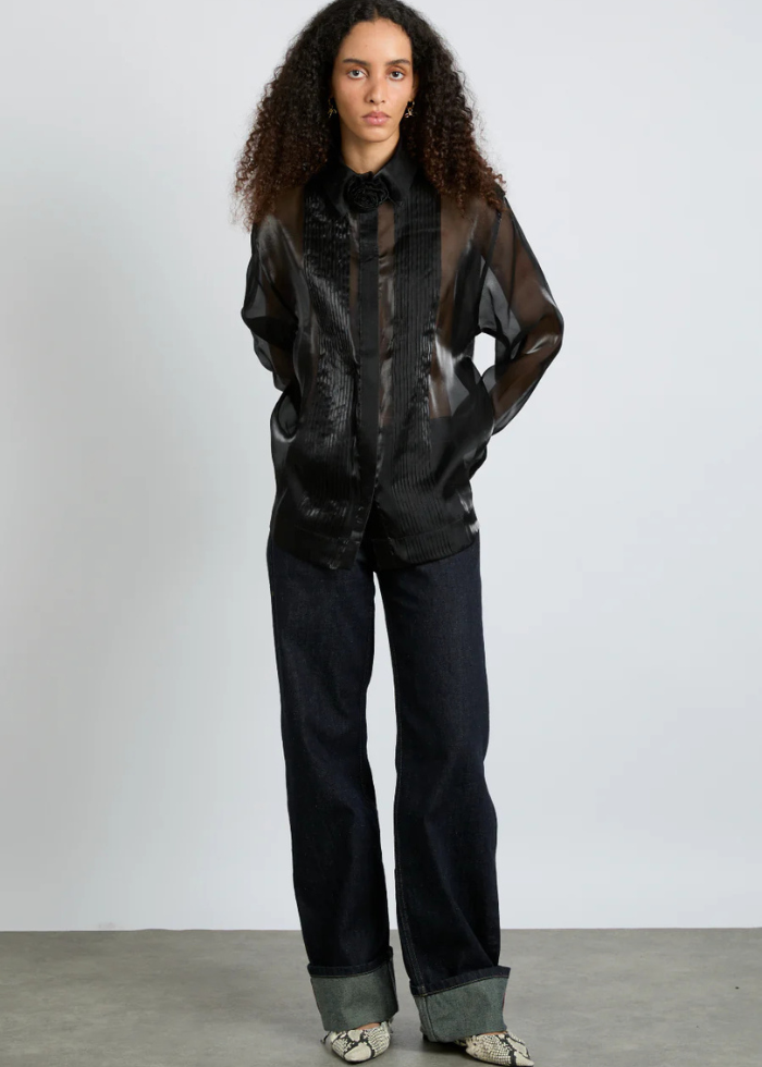Damson Madder Bel Pin Tuck Shirt - Black Sheer – Quinn Says